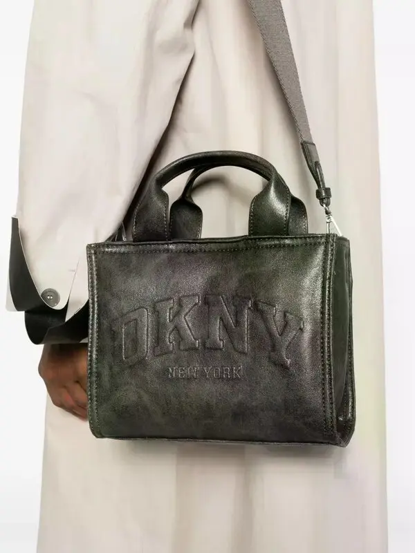 Dkny Logo-embossed Metallic Tote Bag - Grey