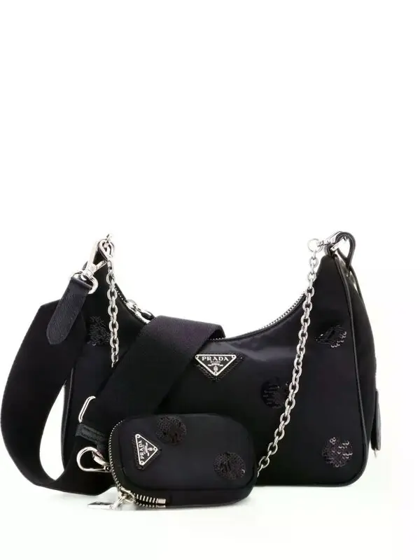 Prada Re-edition 2005 Sequin Embellished Tessuto Small Shoulder Bag - Black