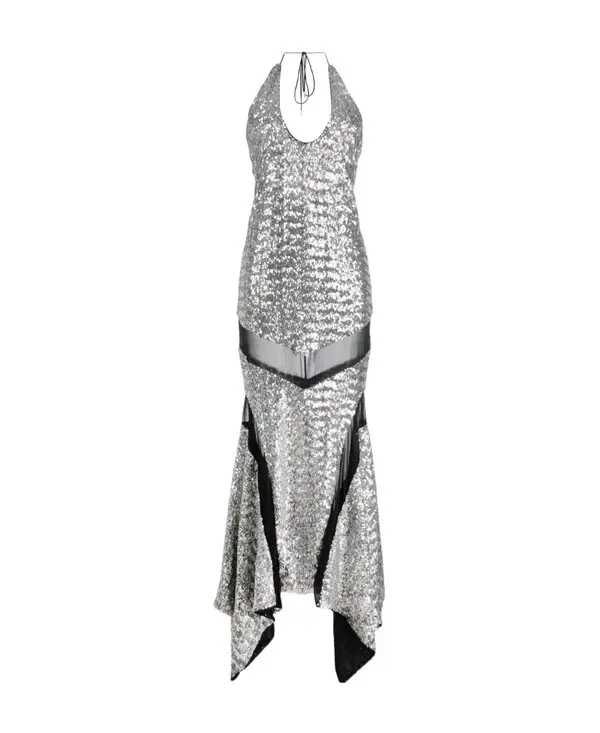 Attico Saskia Sequinned Asymmetric Hem Maxi Dress