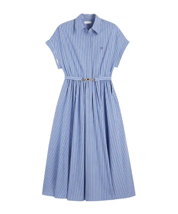 Tommy Hilfiger Belted Midi Shirt Dress - Blue
