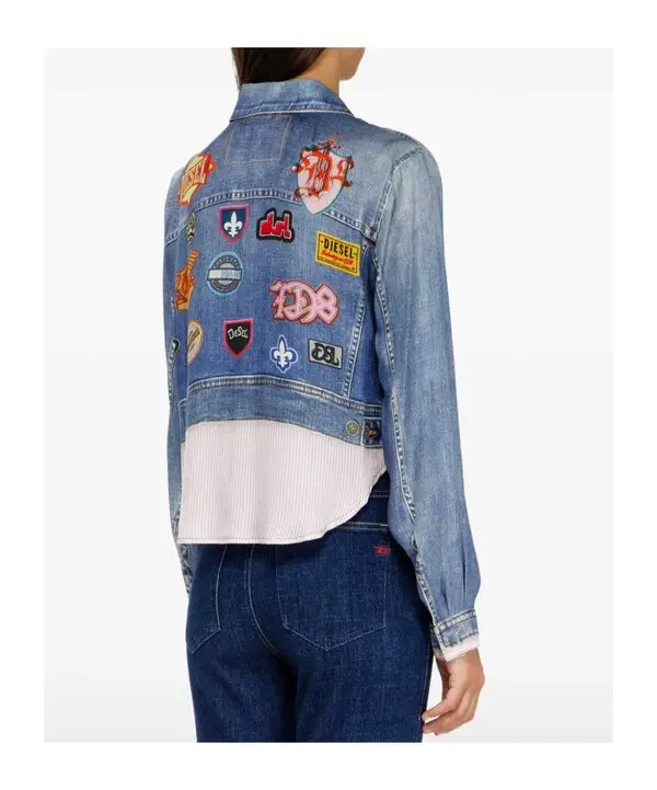 DIESEL® Cropped Satin Shirt With Trompe-loeil Denim Print