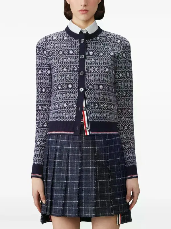 Thom Browne Merino Wool Jacquard Snowflake Cardigan
