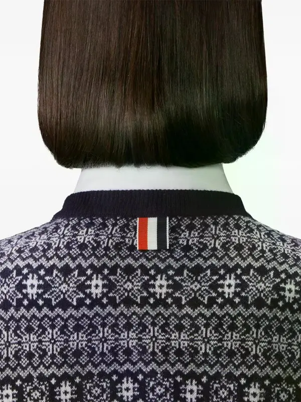 Thom Browne Merino Wool Jacquard Snowflake Cardigan