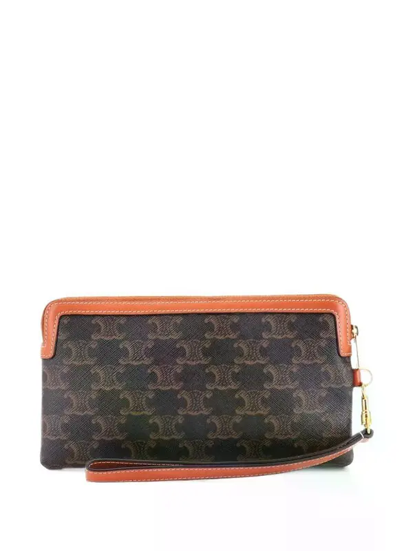 Celine Zip Wristlet Triomphe Coated Canvas Pouch - Brown