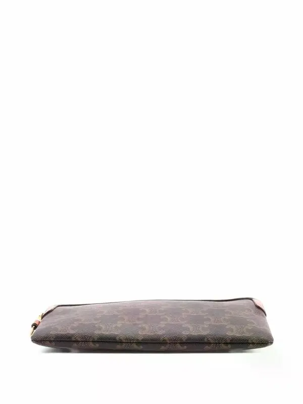 Celine Zip Wristlet Triomphe Coated Canvas Pouch - Brown