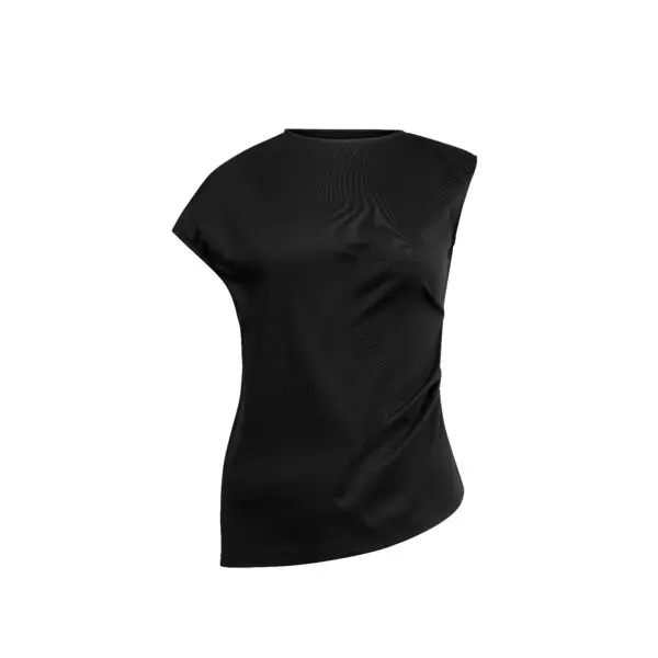 BALSAIS Draped Organic Cotton Top With Contrast Sleeves - Black