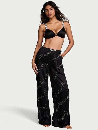 Victoria's Secret Shine Shop Satin Pajama Pants - Black