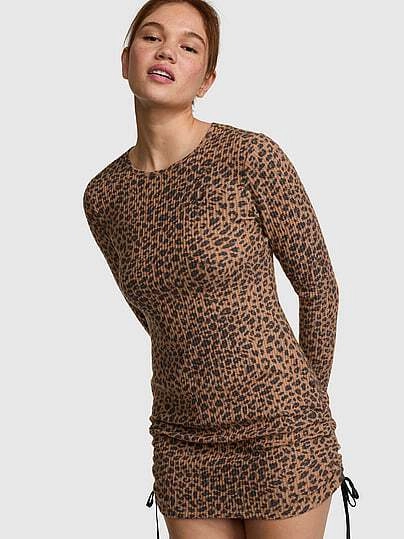 Pink Waﬄe Knit Dress - Print