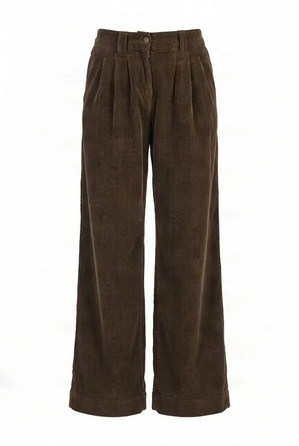 KOMODO Lola Organic Cotton Corduroy Trousers Khaki - Brown