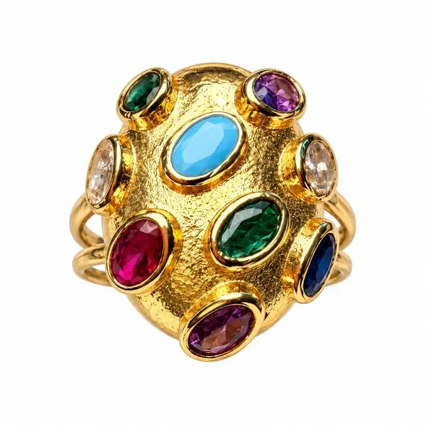 BY OZGE Multicolour Zircon Gold Plated Chunky Statement Ring Multicolor - Yellow