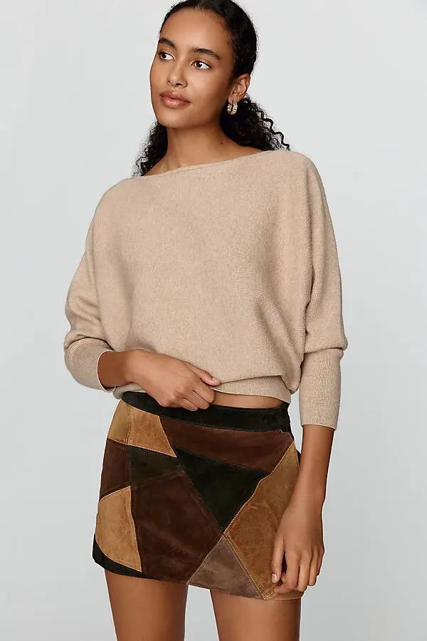 Avec Les Filles Suede Patchwork Mi Skirt - Brown Pattern