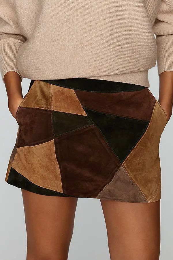 Avec Les Filles Suede Patchwork Mi Skirt