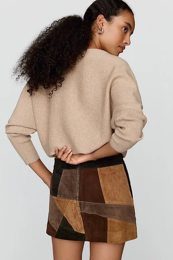 Avec Les Filles Suede Patchwork Mi Skirt