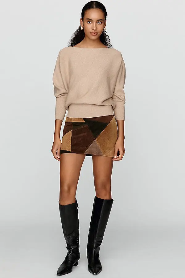 Avec Les Filles Suede Patchwork Mi Skirt