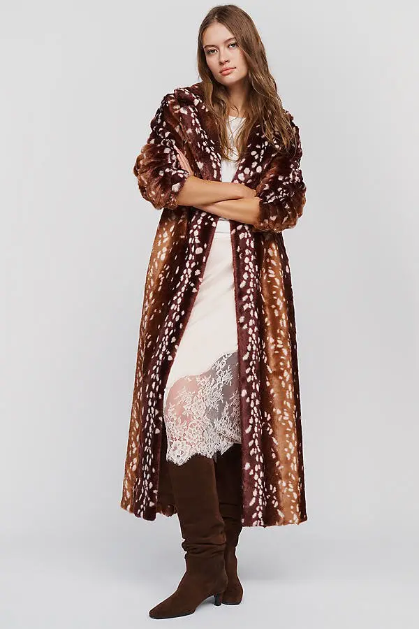 UNREAL FUR Sami Faux Fur Coat Jacket - Brown Pattern