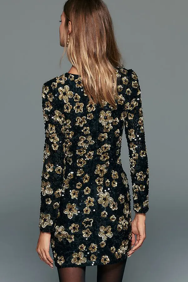 Mac Duggal Long Sleeve Sequ Mi Dress