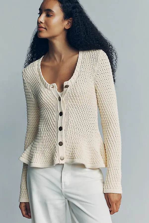 PISTOLA Ela Open Knit Peplum Cardigan - Prosecco