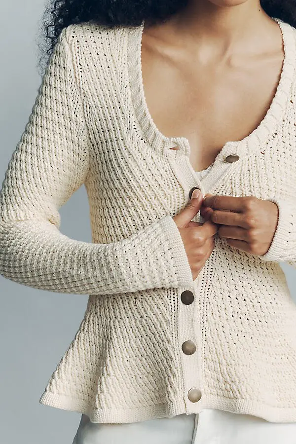 PISTOLA Ela Open Knit Peplum Cardigan
