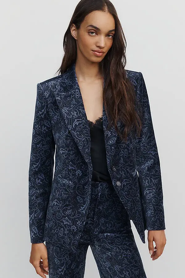 Paige Chelsee Velvet Blazer Jacket - Blue Pattern