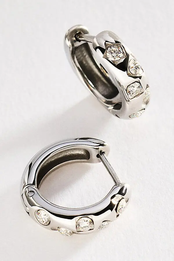 Anthropologie Encrusted Huggie Hoop Earrgs - Silver