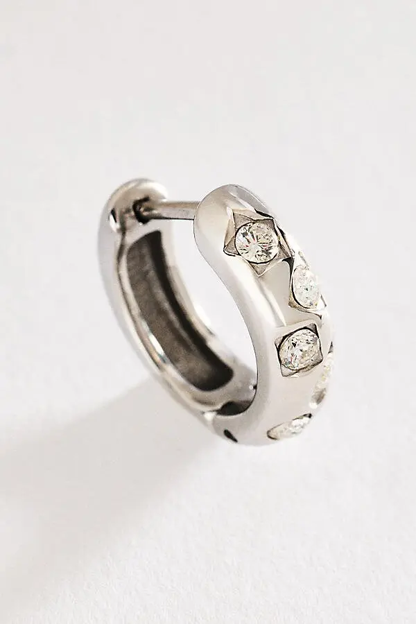 Anthropologie Encrusted Huggie Hoop Earrgs - Silver