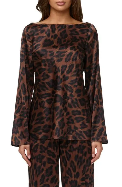 Naked Wardrobe Stretch Silk Long Sleeve Top - Brushed Leopard