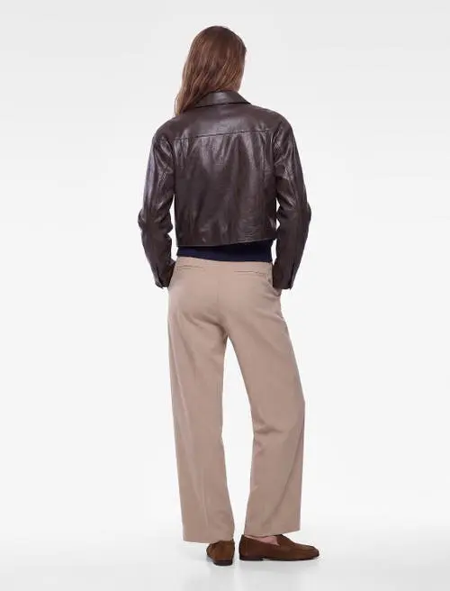 Koton Long Sleeve Pointed Collar Cropped Asymmetric Faux Leather Jacket