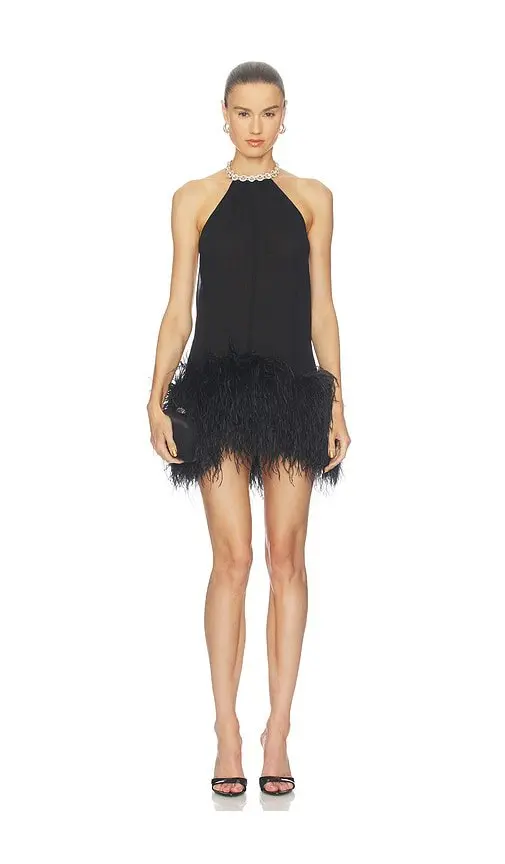 BRONX BANCO Halter Neck Mini Dress With Feather Trim