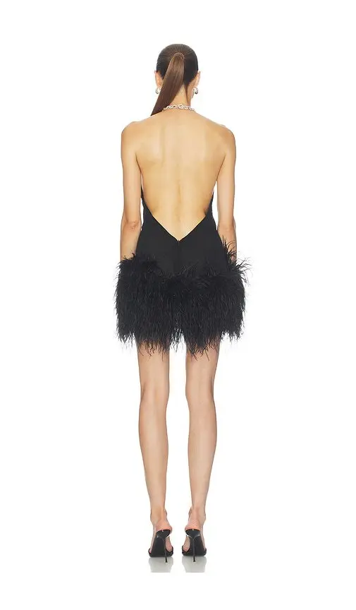 BRONX BANCO Halter Neck Mini Dress With Feather Trim