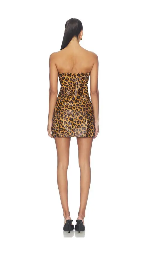 AEXAE X Leather Bandeau Peplum Mini Dress In Brown