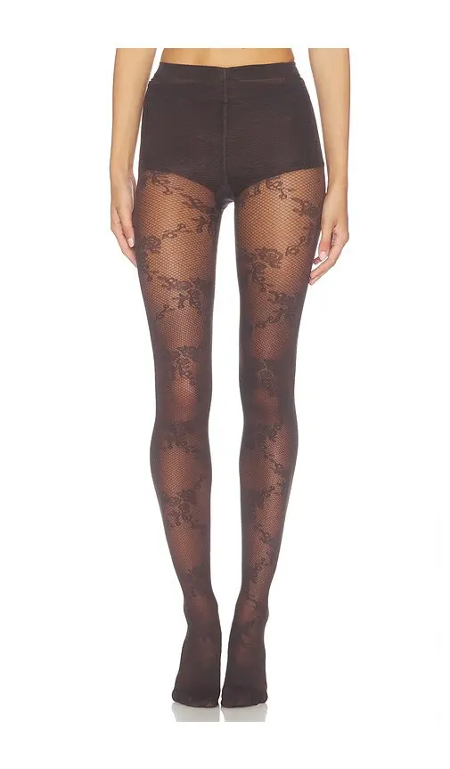 Wolford Floral Lace Tights In Brown