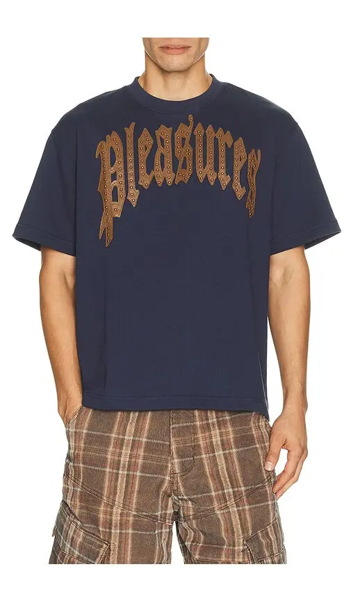 PLEASURES Twitch Studded Tee In Blue - Navy
