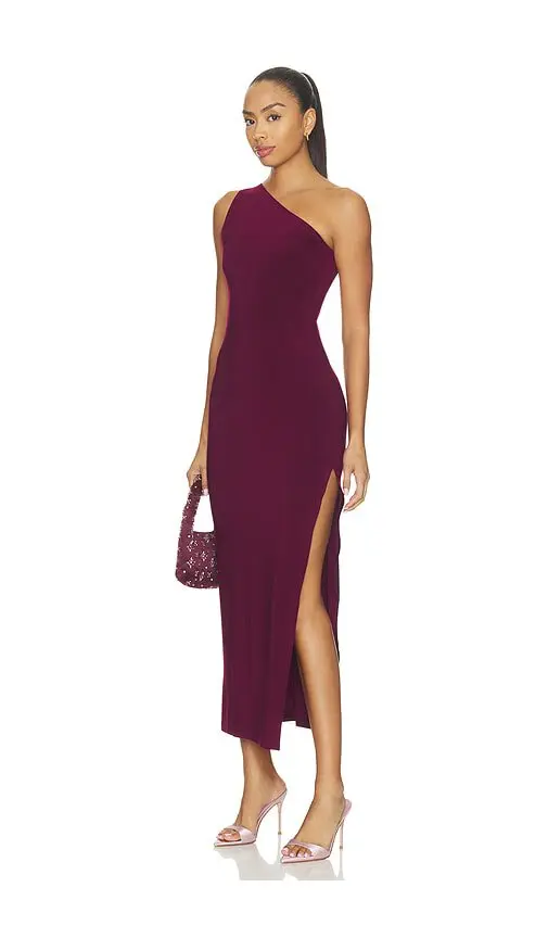 Norma Kamali One Shoulder Long Dress With Side Slit In Wine