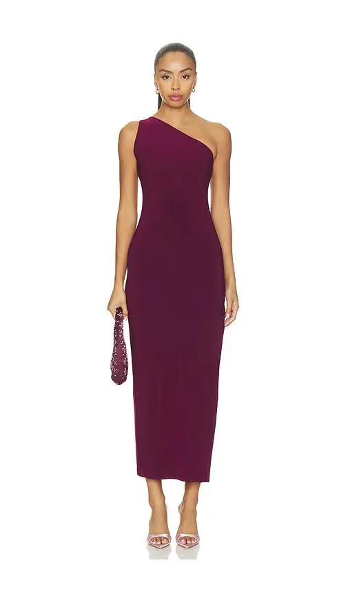 Norma Kamali One Shoulder Long Dress With Side Slit In Wine