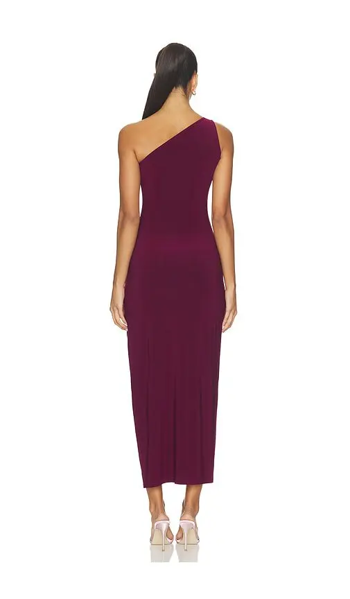 Norma Kamali One Shoulder Long Dress With Side Slit In Wine