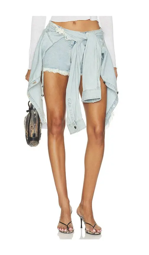MARRKNULL Knot Shirt Short In Denim-light - Blue