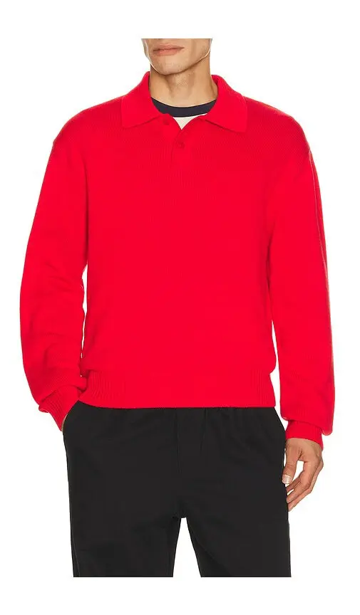 PALMES Cotton Long Sleeve Knit Polo