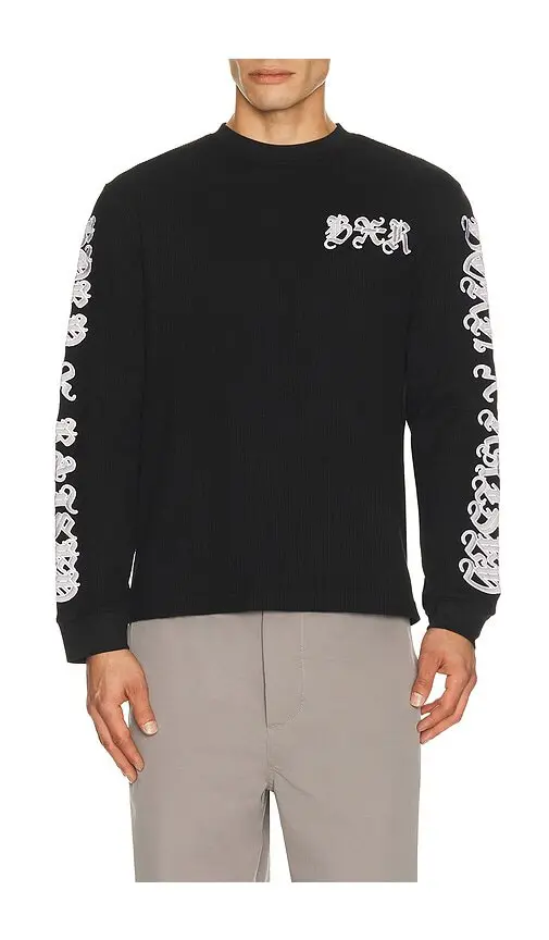 BORN X RAISED Gothic Embroidered Waffle Thermal - Black