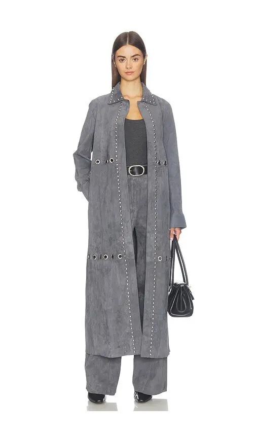 ZUT Studded Antar Coat In Grey - Grey Suede