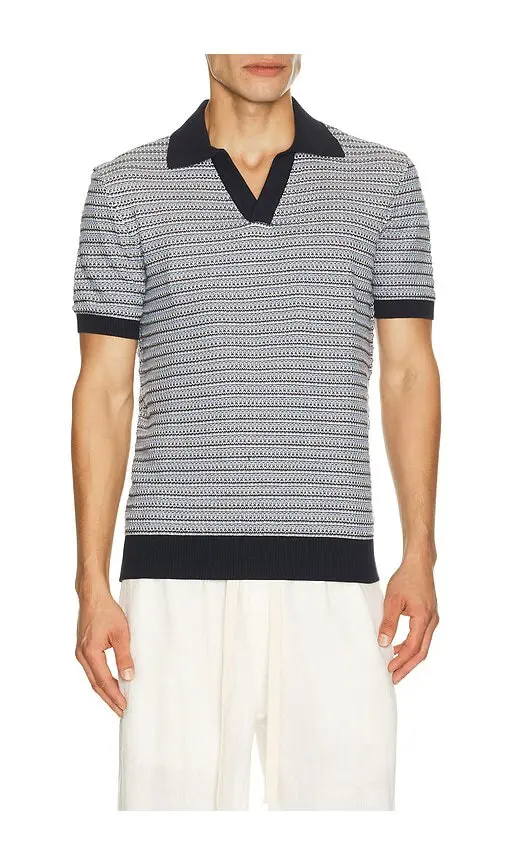 Frescobol Carioca Rino Cotton Blend Short Sleeve Contrast Knitted Polo In Blue - Navy