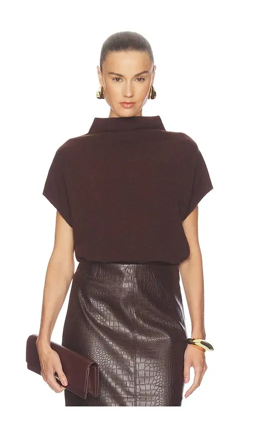 Brochu Walker Morten Funnel Neck Cashmere Top In Chocolate