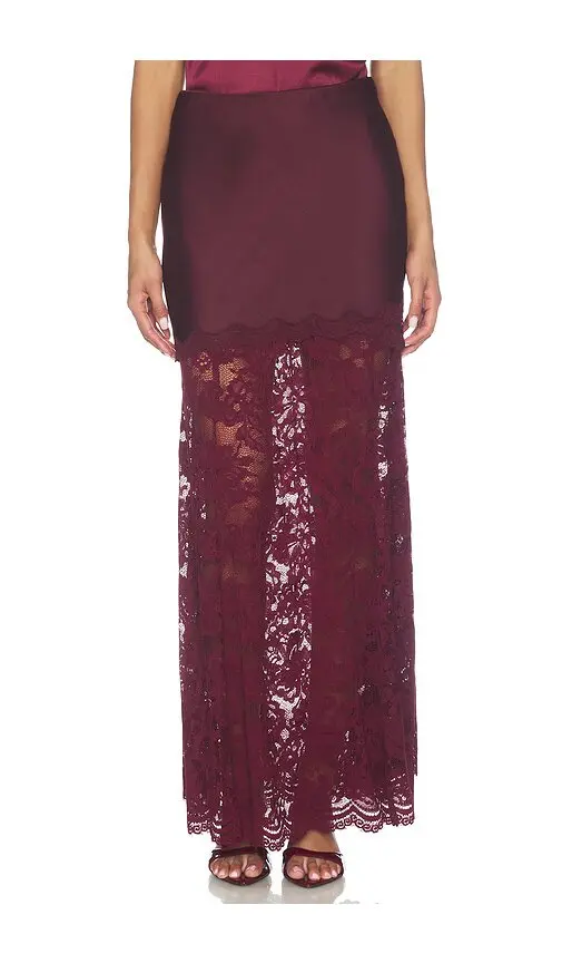 Generation Love Perrine Lace Combo Satin Skirt In Burgundy - Cabernet