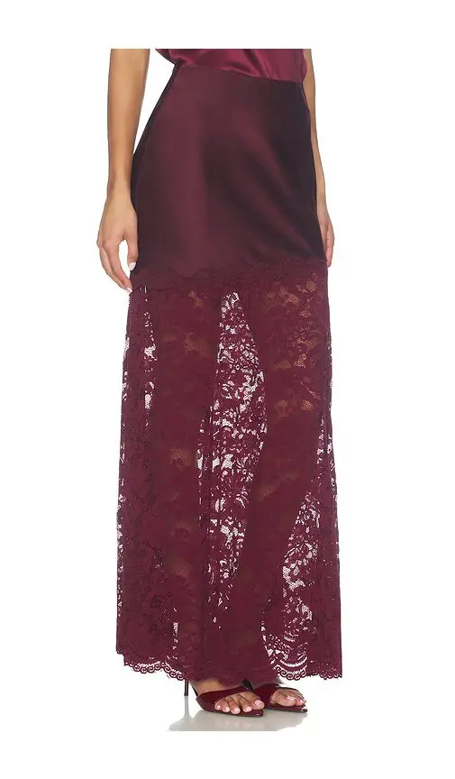 Generation Love Perrine Lace Combo Satin Skirt In Burgundy