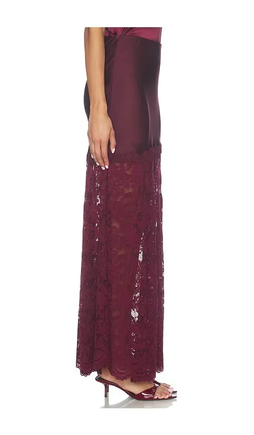 Generation Love Perrine Lace Combo Satin Skirt In Burgundy
