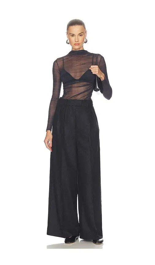 Enza Costa Mesh Longsleeve Twist Top In Grey