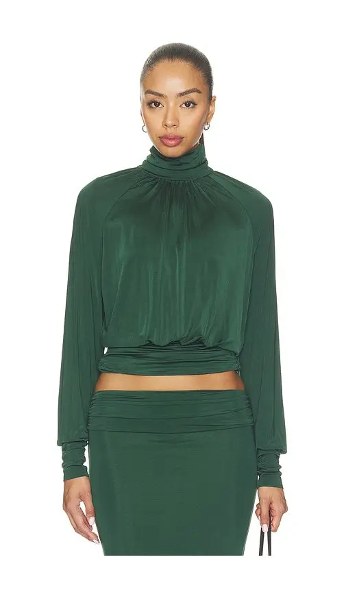 Eterne Anouk Liquid Jersey Top In Green - Forest