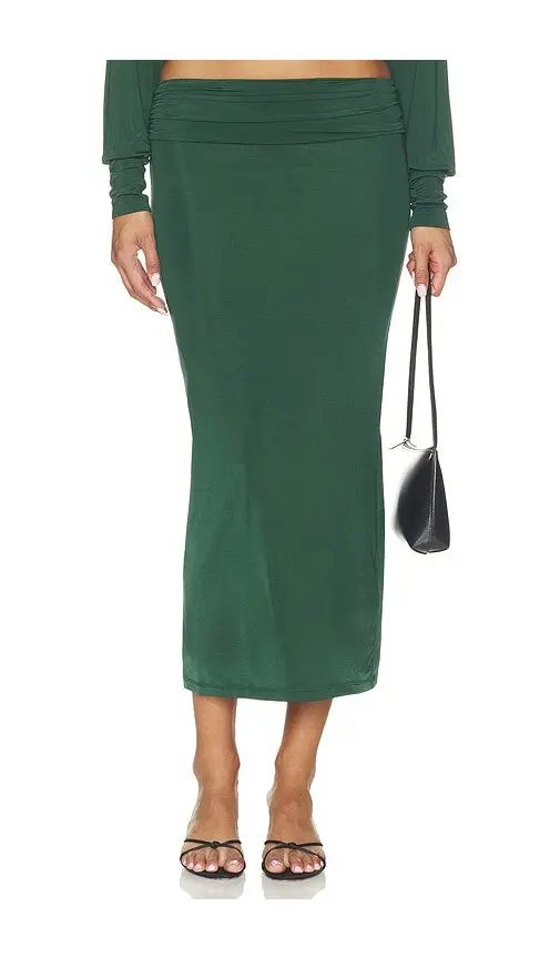 Eterne Elsa Liquid Jersey Midi Skirt In Green - Forest