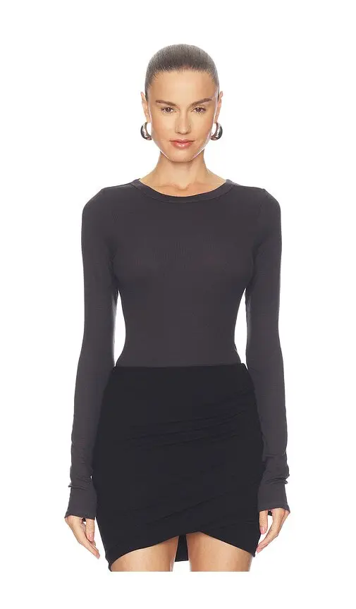 Enza Costa Silk Rib Essential Crew In Grey - Phantom