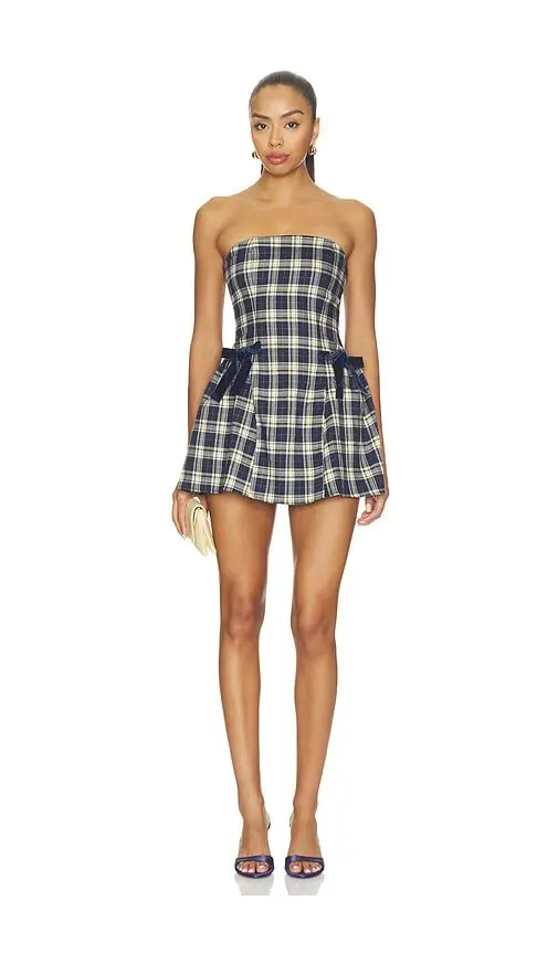 MORE TO COME Kiana Strapless Mini Dress In Multi - Navy Gingham