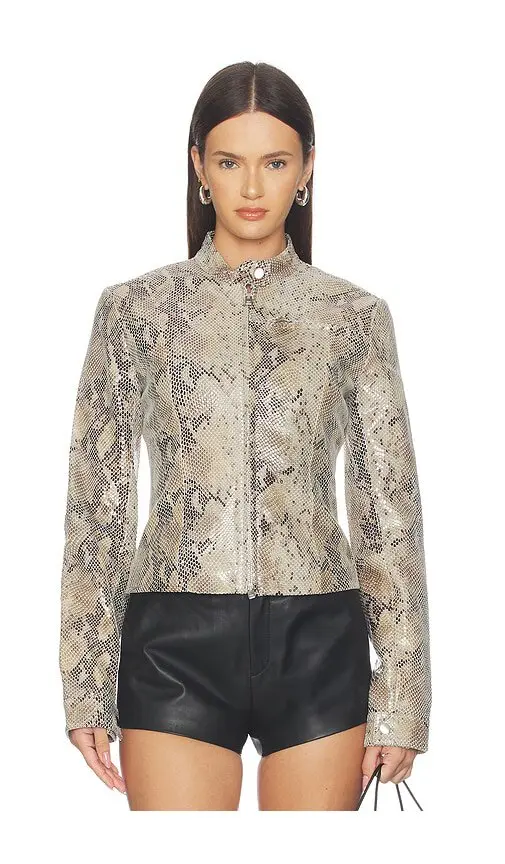 GRLFRND X Sophia Kelly Amari Leather Moto In Brown